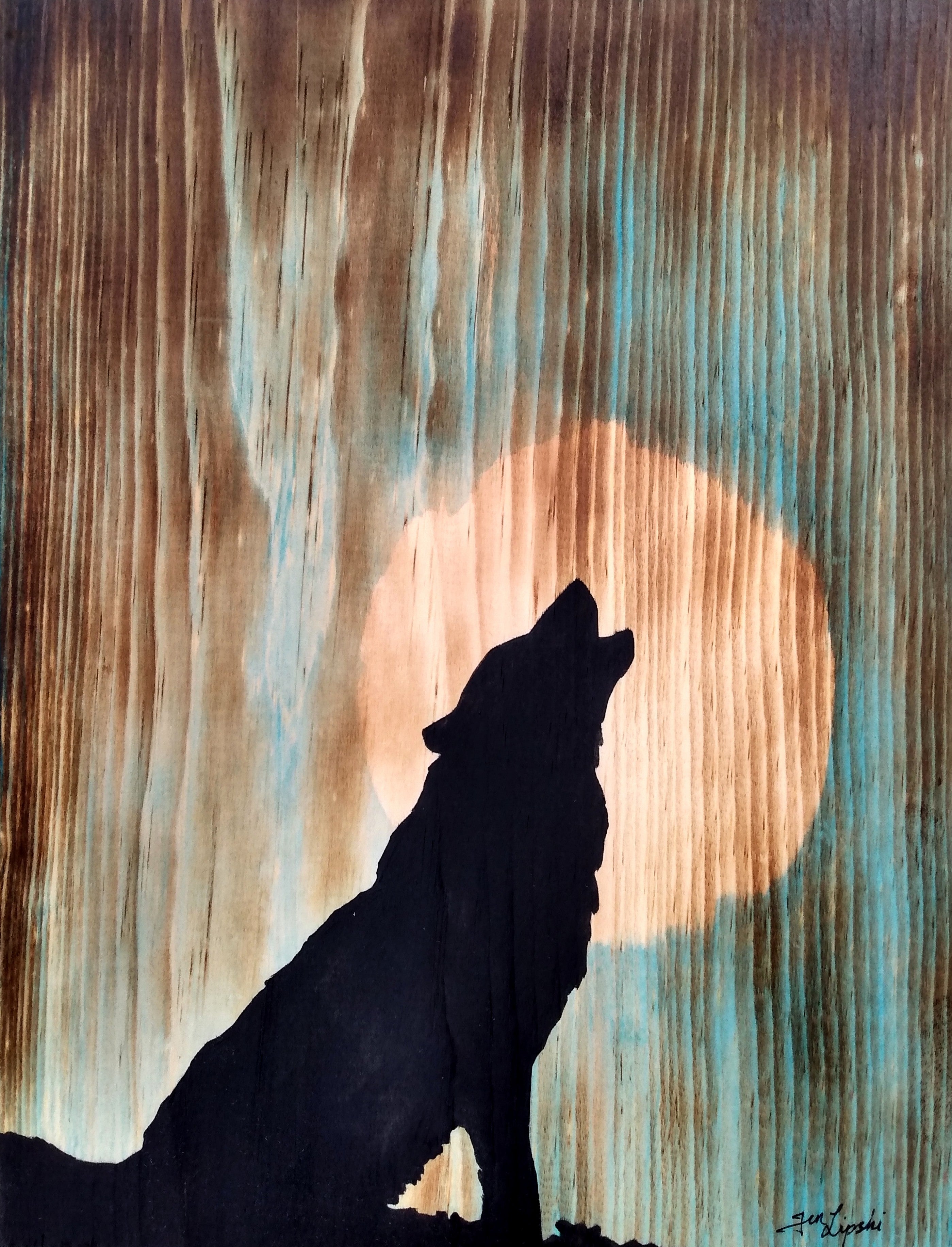Howling Wolf Silhouette Painting